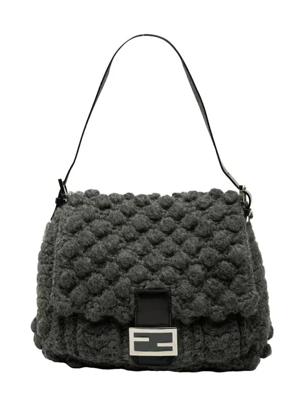 Fendi Crochet Wool Mamma Forever Shoulder Bag - Grey