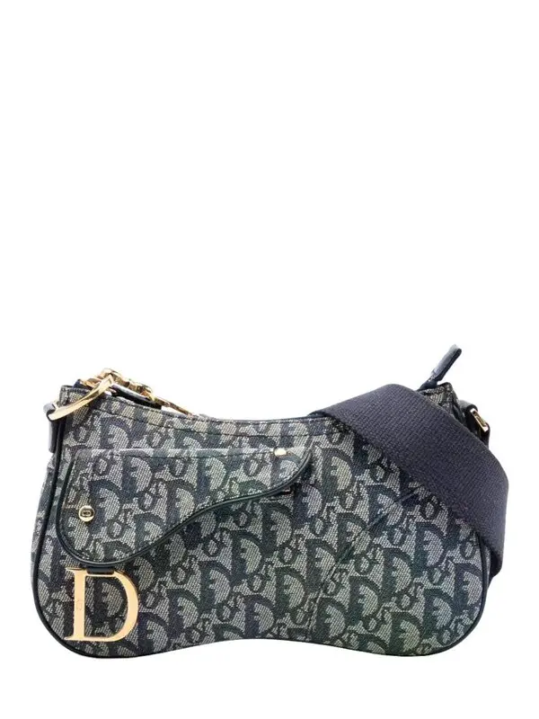 Dior Diorissimo Trotter Canvas Double Saddle Crossbody Bag - Blue