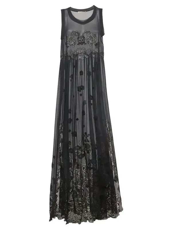 Chloé Embroidered Floral Chiffon Maxi Dress - Blue