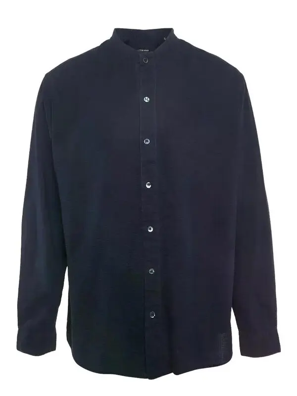 Giorgio Armani Navy Crinkled Cotton Button Front Shirt 4xl - Blue