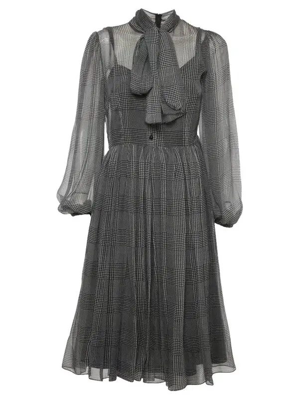 Dolce & Gabbana Glen Plaid Scarf-tie Midi Dress - Grey