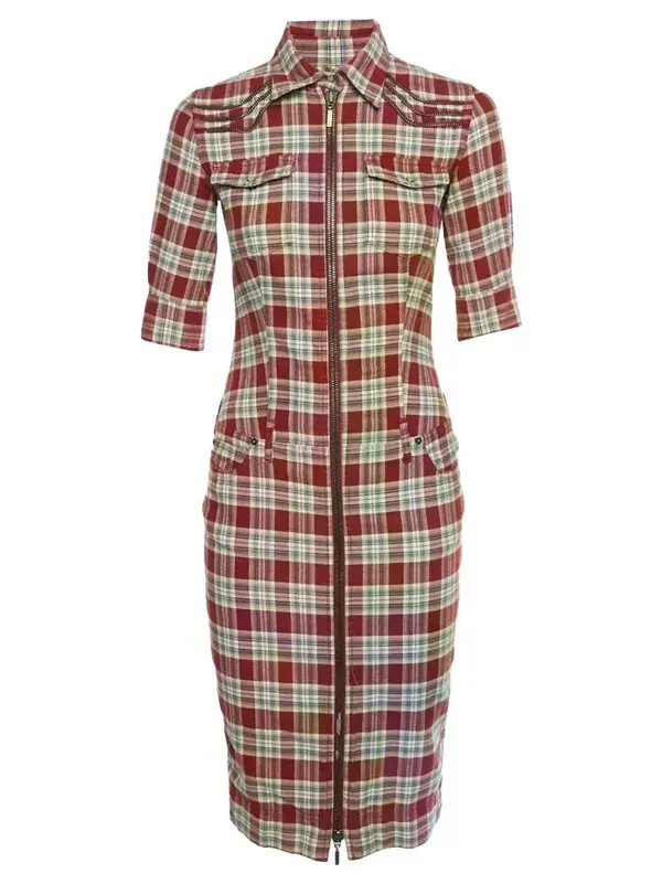Alexander McQueen Plaid Flannel Shirt Midi Dress - Red