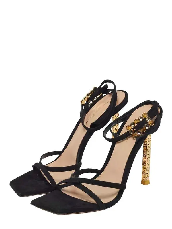 GIANVITO ROSSI Suede Crystal Embellished Sandals - Black