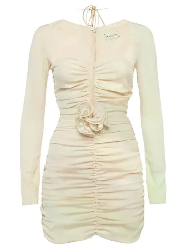 Magda Butrym Beige Floral Appliqué Ruched Mini Dress - Neutrals