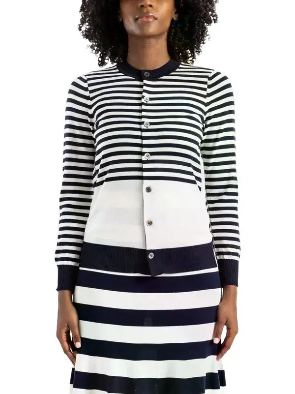 Junya Watanabe Striped Round Neck Cardigan - Blue