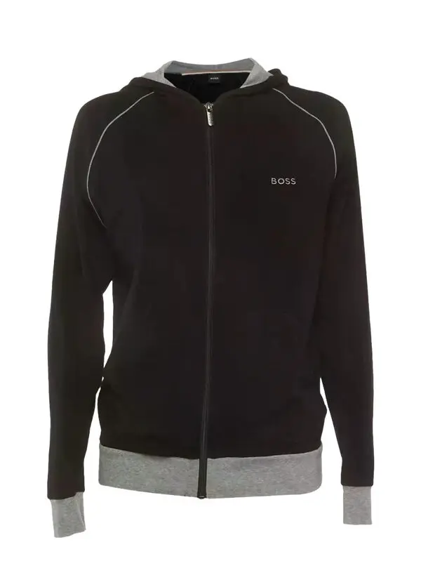 BOSS Logo Detail Zip-up Hoodie - Black