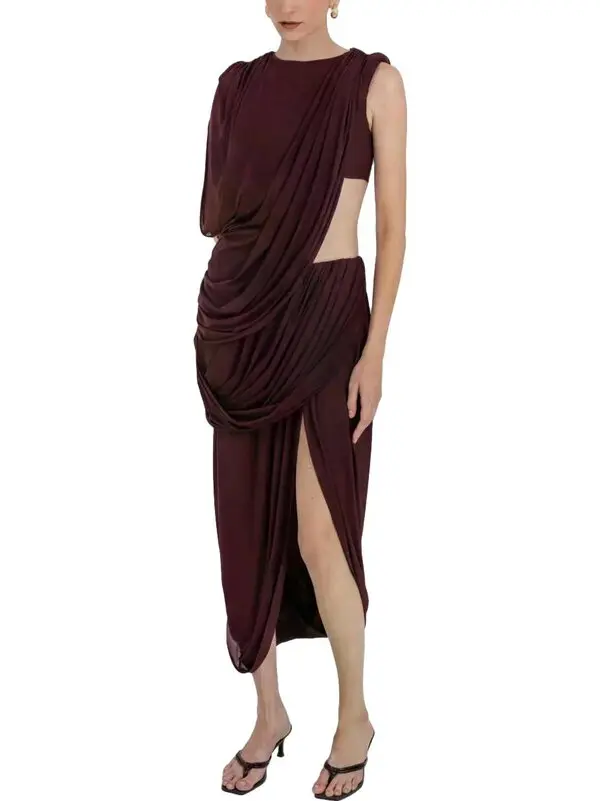 MAYGEL CORONEL Draped Side-slit Midi Skirt - Red