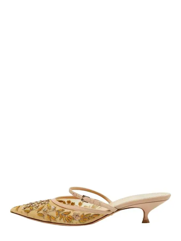 Dior Embroidered Mesh Pointed-toe Mules - Neutrals