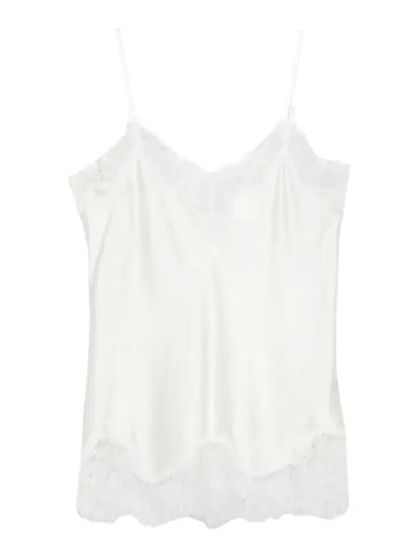 MANSPHIL V-neck Lace-trim Satin Top - Neutrals