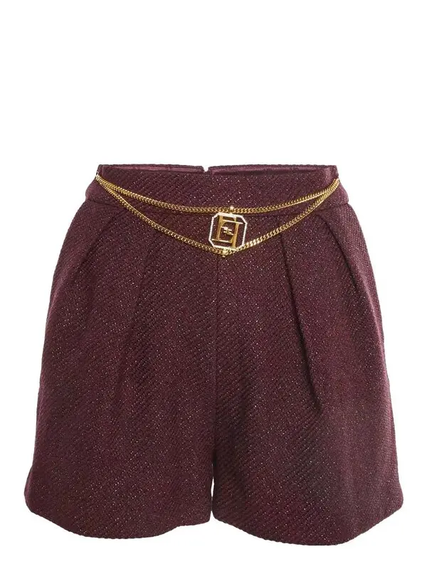 Elisabetta Franchi Pleated Tweed Shorts With Chain Detail - Red