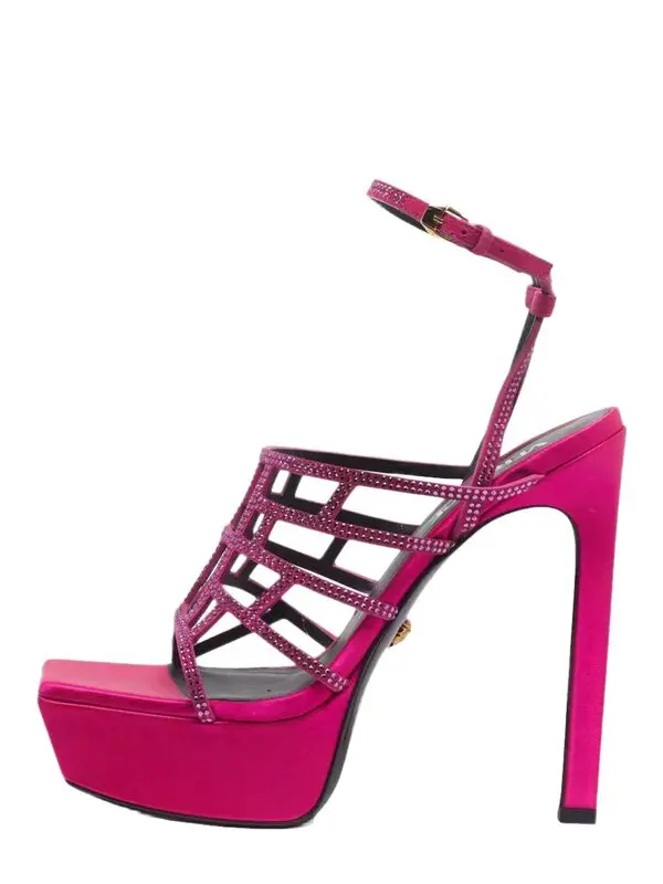 Versace Square-toe Sandals With Crystal Embellishments - Pink