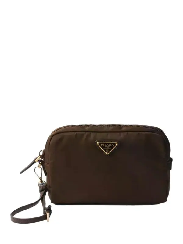 Prada Re-nylon Pouch With Enameled Triangle Logo - Brown