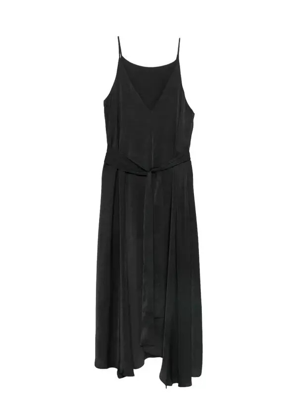 MOUTAKI V-neck Belted Asymmetric Midi Dress - Black