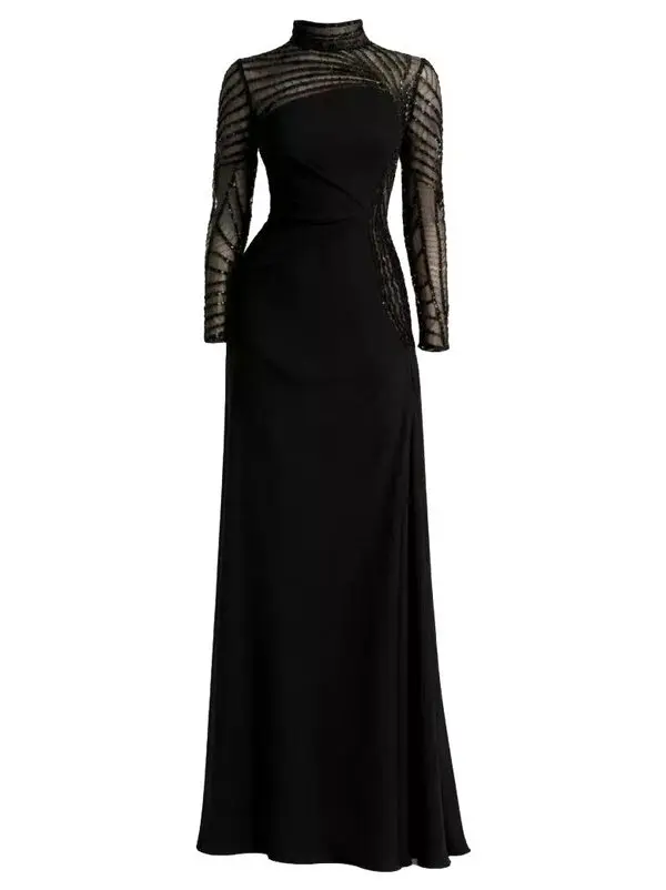 GEMY MAALOUF Sequin Embellished Mesh Panel Dress - Black