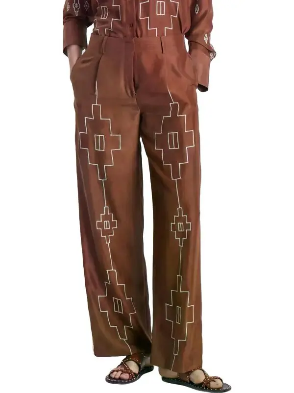 MARIA CHER Embroidered Wide-leg Trousers - Brown