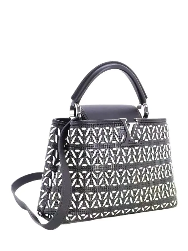 LOUIS VUITTON Capucines Bb Woven Leather Satchel - Black