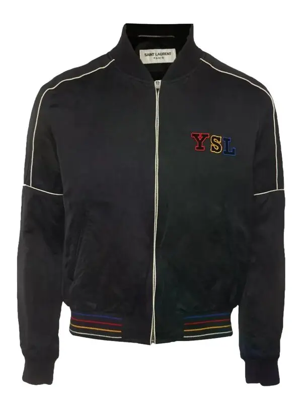 Saint Laurent Logo Embroidered Bomber Jacket - Black