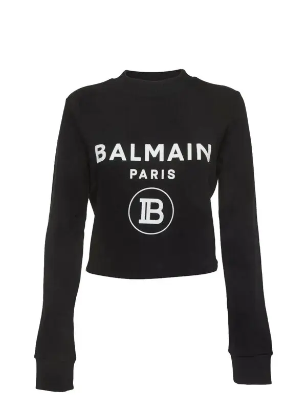 Balmain Cropped Logo Print Sweater - Black