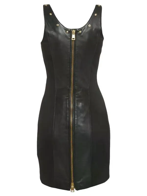 VERSUS Logo-stud Leather-panelled Mini Dress - Black