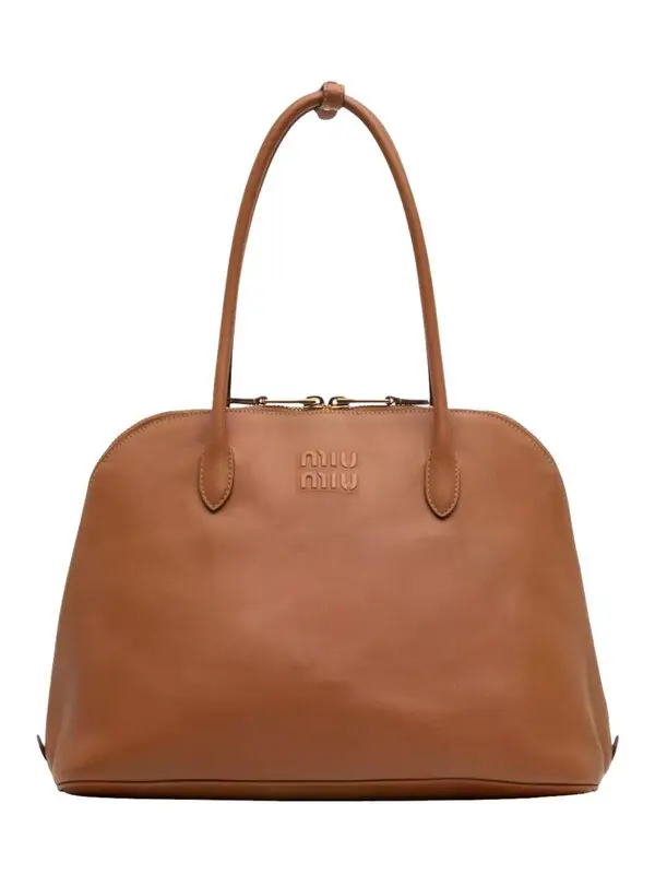 Miu Miu Soft Calfskin Embossed Logo Shoulder Bag - Brown