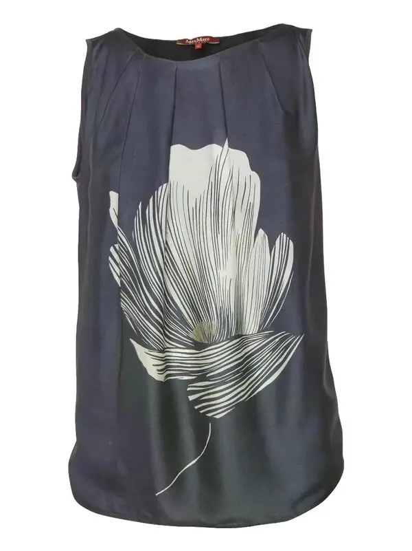Max Mara Sleeveless Silk Floral Print Top - Grey