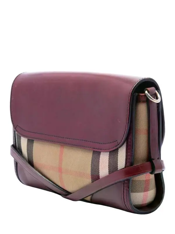 Burberry Leather And House Check Canvas Bridle Abbott Crossbody Bag - Red