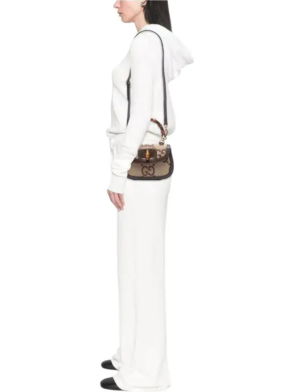 Gucci Jumbo Gg Canvas Bamboo 1947 Top Handle Bag Satchel - Neutrals