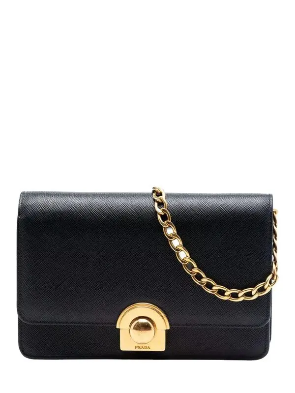 Prada Saffiano Arcade Wallet On Chain Crossbody Bag - Black
