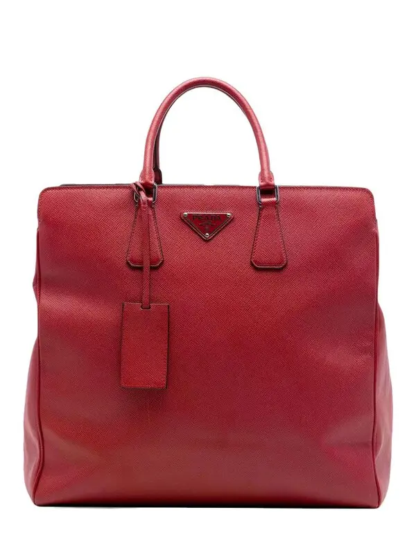 Prada Saffiano Lux Double Handle Shopping Tote Satchel - Red