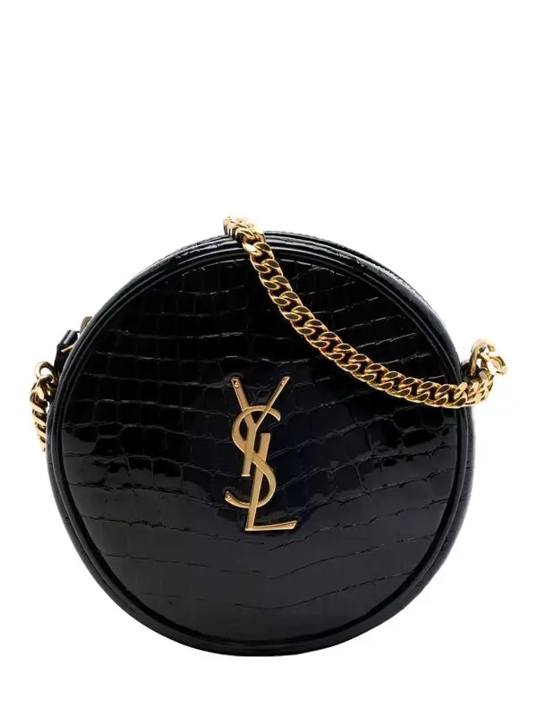 Saint Laurent Croc Embossed Patent Camera Bag - Black