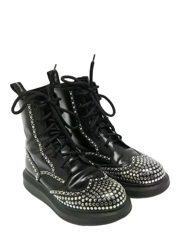 Alexander McQueen Studded Lace-up Ankle Boots - Black
