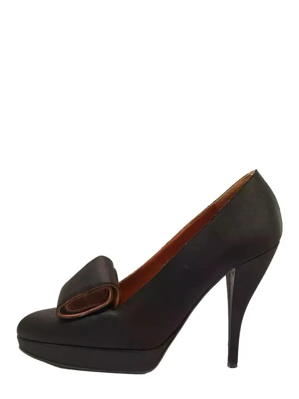 LANVIN Satin Platform Pumps With Bow Detail - Black