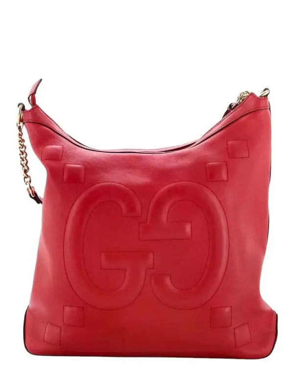 Gucci Apollo Gg Embossed Calfskin Large Hobo Bag - Red
