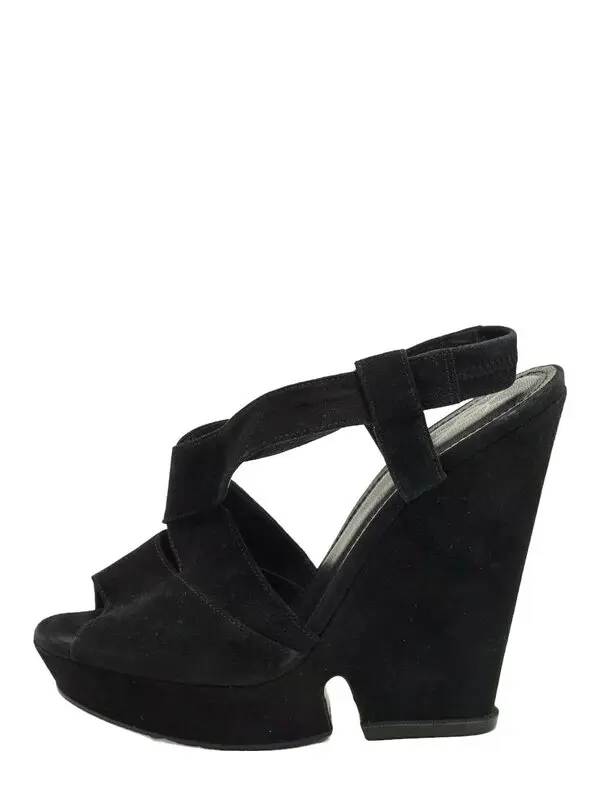 Saint Laurent Crossover Wedge Sandals - Black