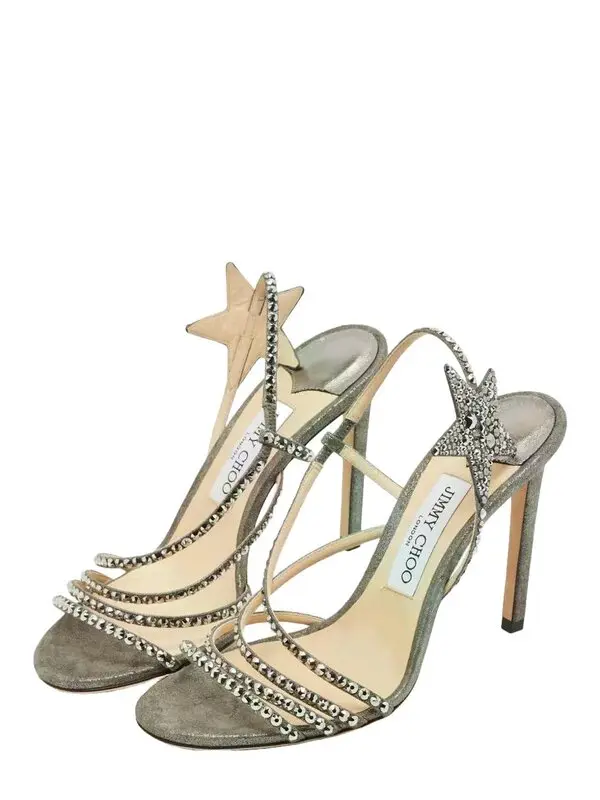 JIMMY CHOO Lynn Crystal Embellished Suede Sandals - Grey