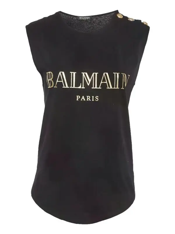 Balmain Logo Print Crewneck Sleeveless Tank - Black