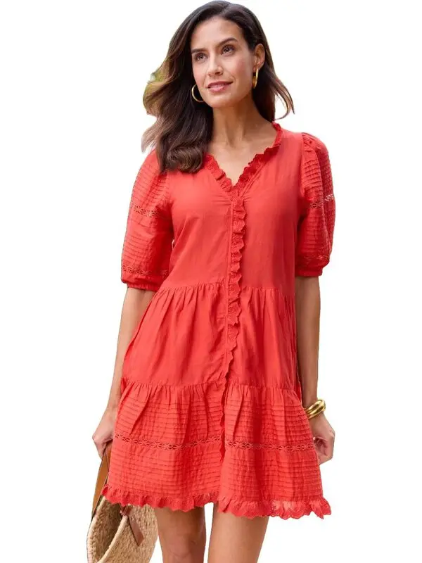 Jude Connally Renee Dress Cotton Voile - Red