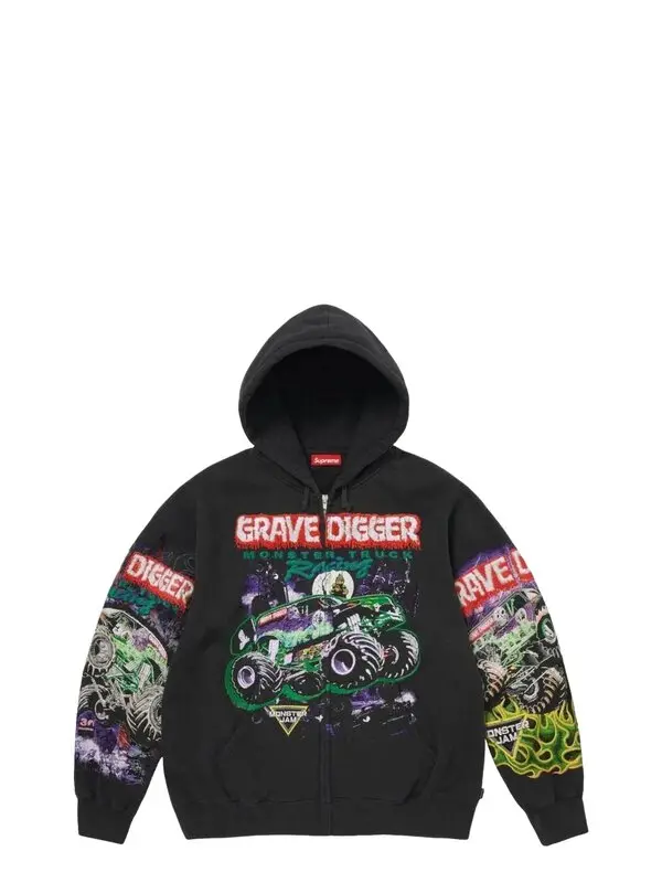Supreme X Grave Digger Ss26 Zip Up Hooded Sweatshirt - Black