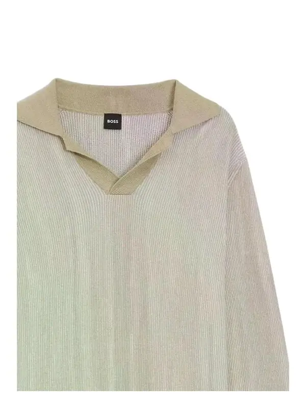 BOSS Ribbed Knit Open Collar Sweater - Neutrals