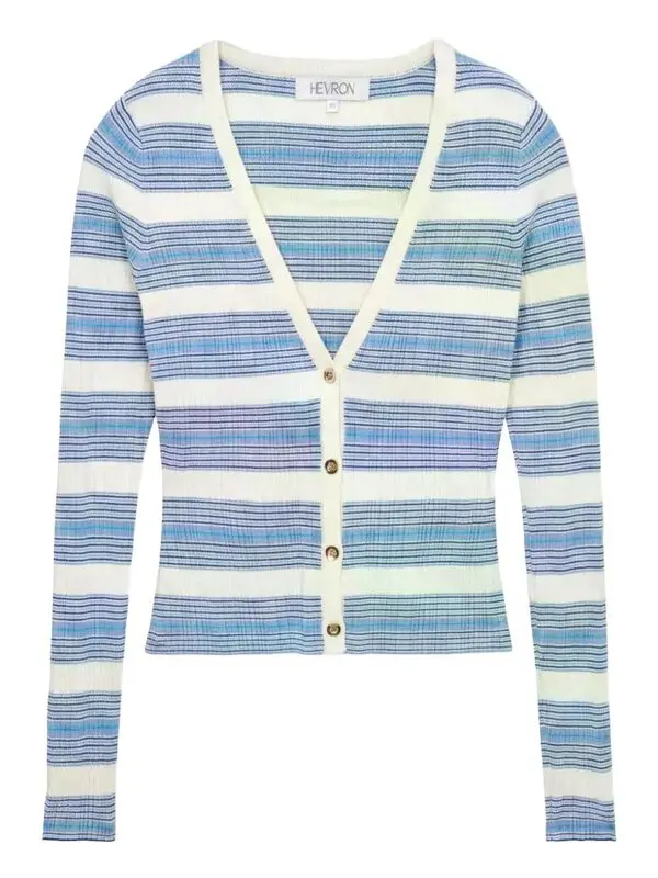HEVRON Pearl Striped Ribbed-knit Cardigan - Blue