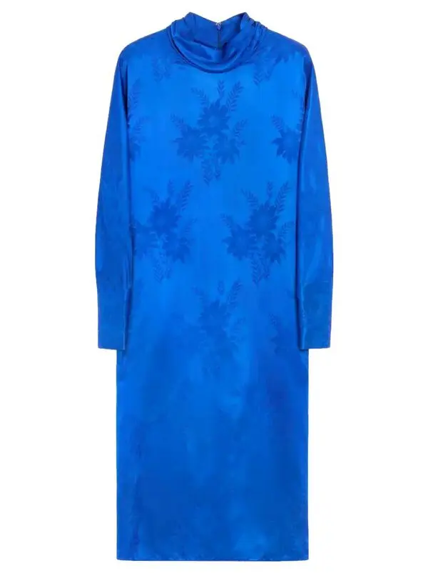 Valentino Garavani Midi Dress In Shiny-matte Flowerism Sunflowers Jacquard - Blue