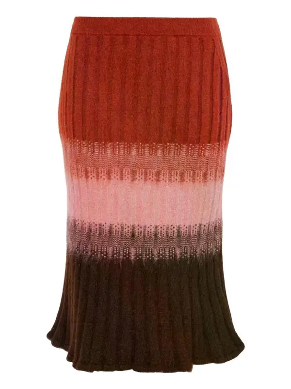 Fendi Ribbed Knit Striped Midi Skirt - Red