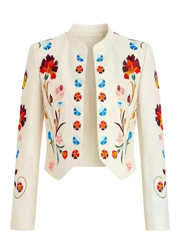 TEMPERLEY LONDON Toledo Floral Embroidered Leather Jacket - Neutrals