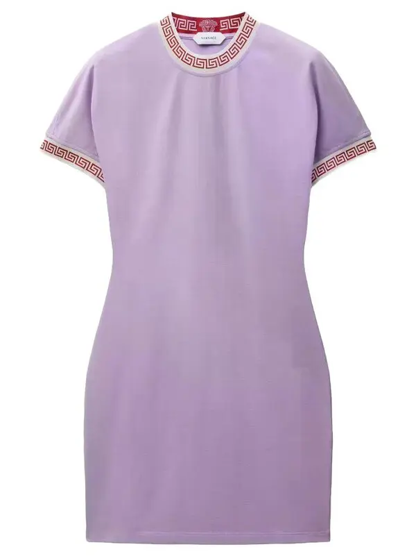Versace Jacquard Greca And Medusa Motif Stretch Cotton-jersey Mini Dress - Purple