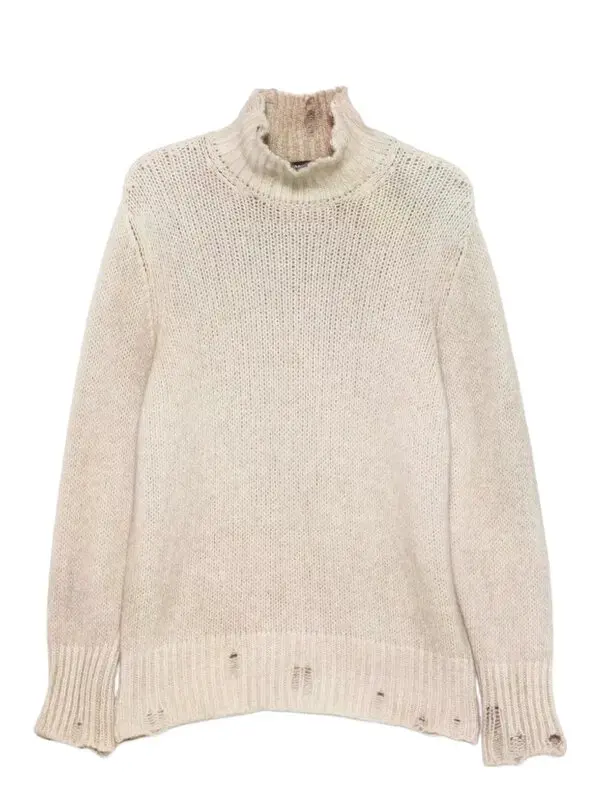 Avant Toi Distressed Roll-neck Sweater - Neutrals