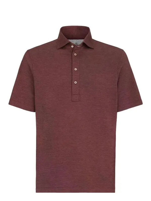Brunello Cucinelli Virgin Wool, Silk And Cotton Piqué Polo Shirt With Spread Collar - Red