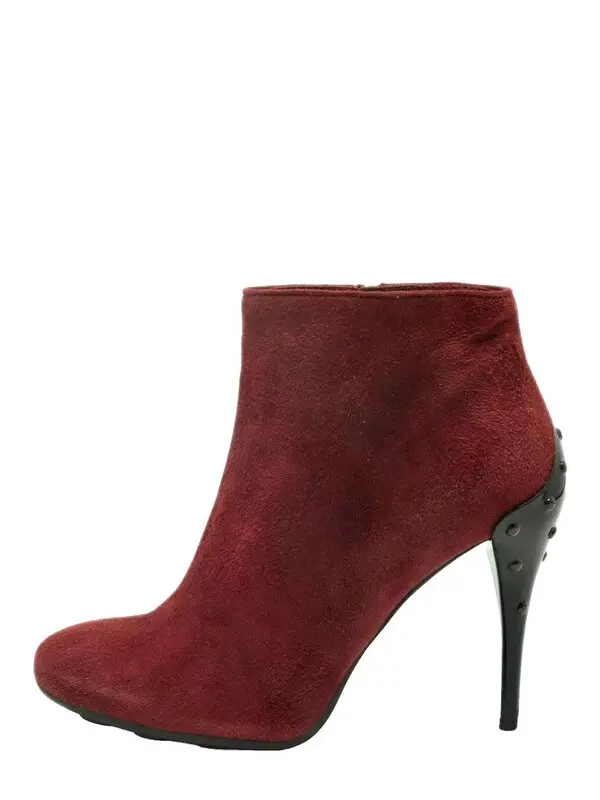 TOD'S Suede Studded Stiletto Ankle Boots - Red