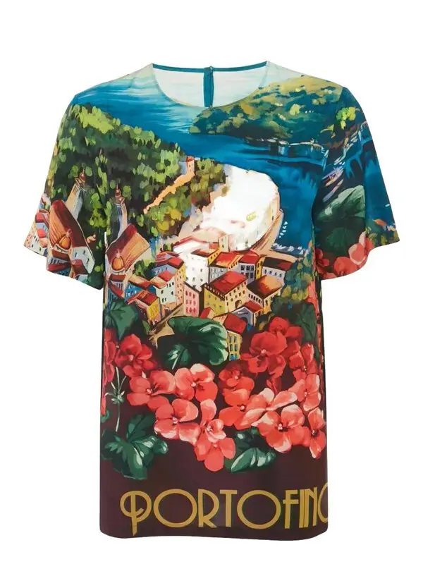 Dolce & Gabbana Portofino Print Silk Top - Blue