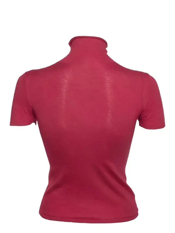 Brunello Cucinelli Pink Stretch-knit Mock Neck Short Sleeve Sweater - Red