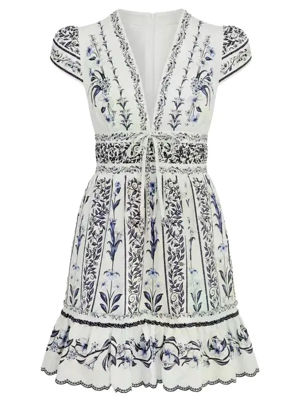 Farm Rio Floral Print Ruffled Mini Dress - White